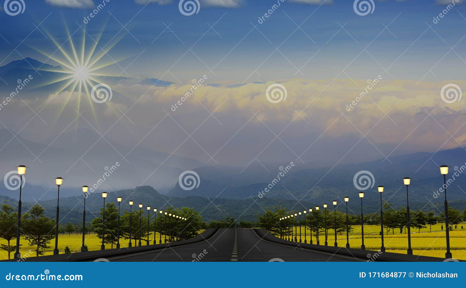 3d Rendering of the Road To Beautiful Place Stock Illustration ...