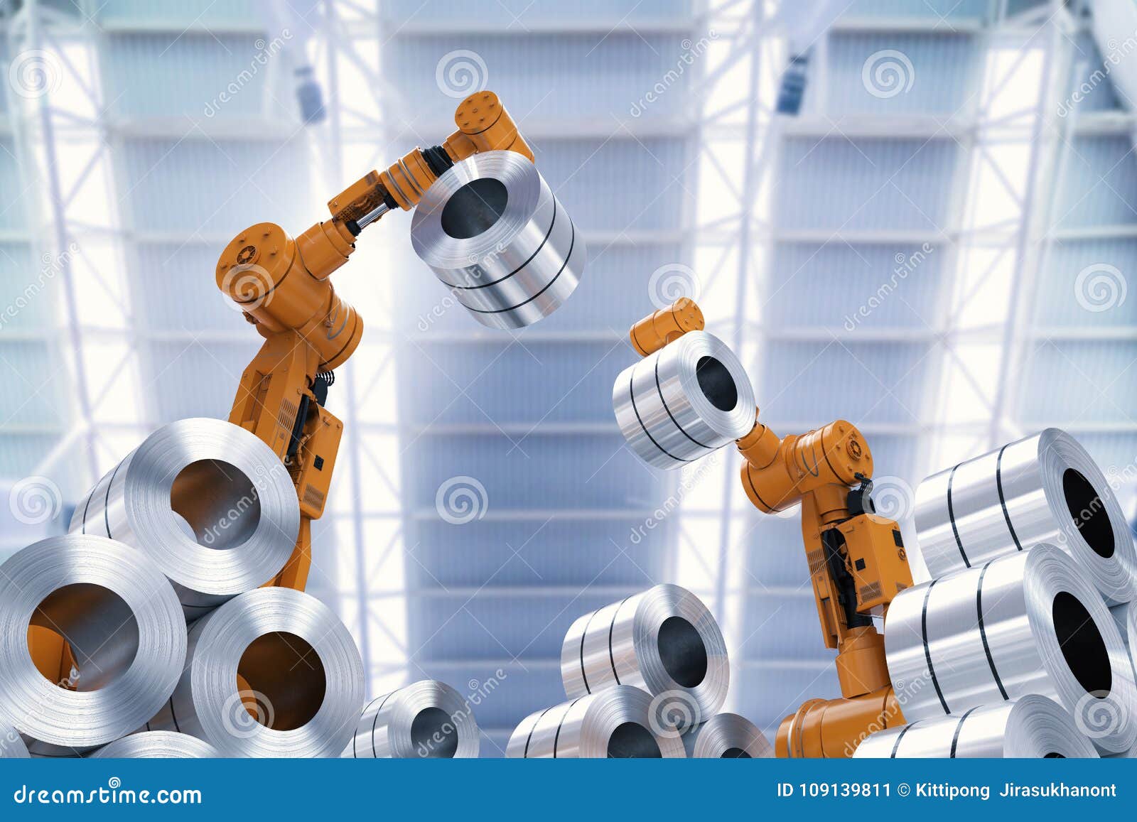 Robot with roll steel stock illustration. Illustration of automaton ...