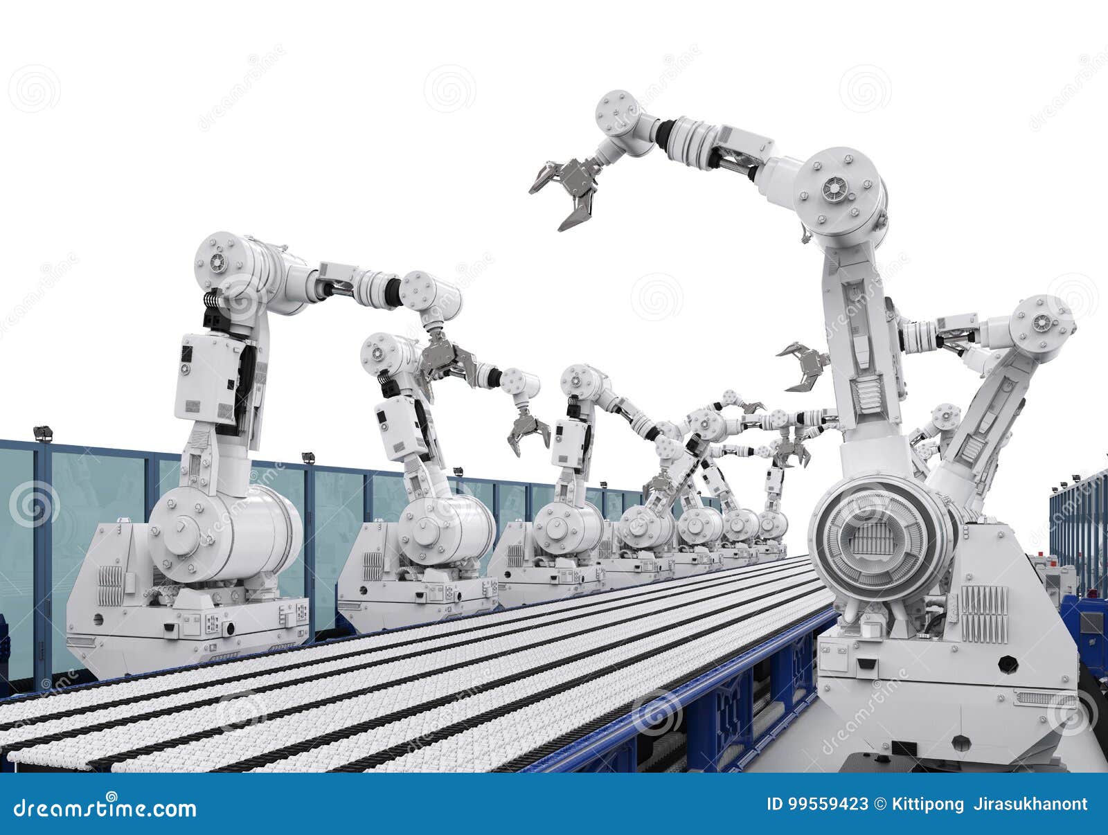 Robot Arms With Conveyor Line In Factory Stock Photography ...