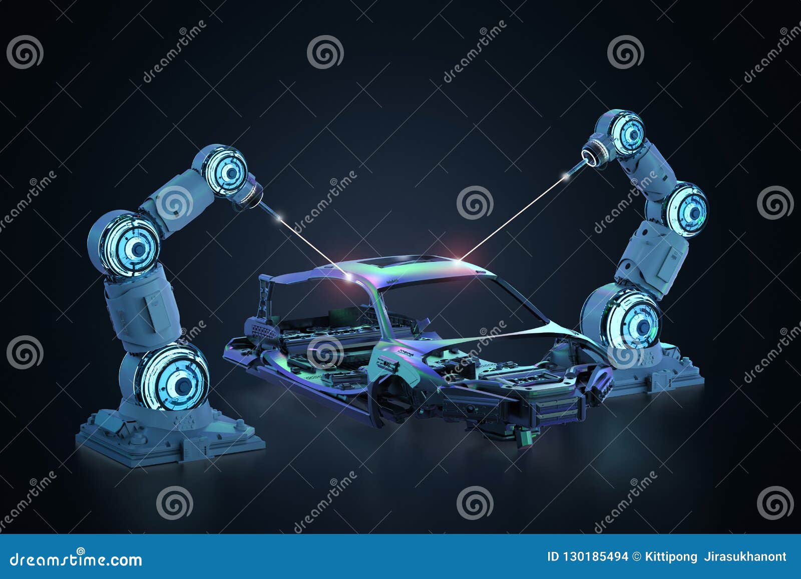 Robot assembly line stock illustration. Illustration of machinery ...