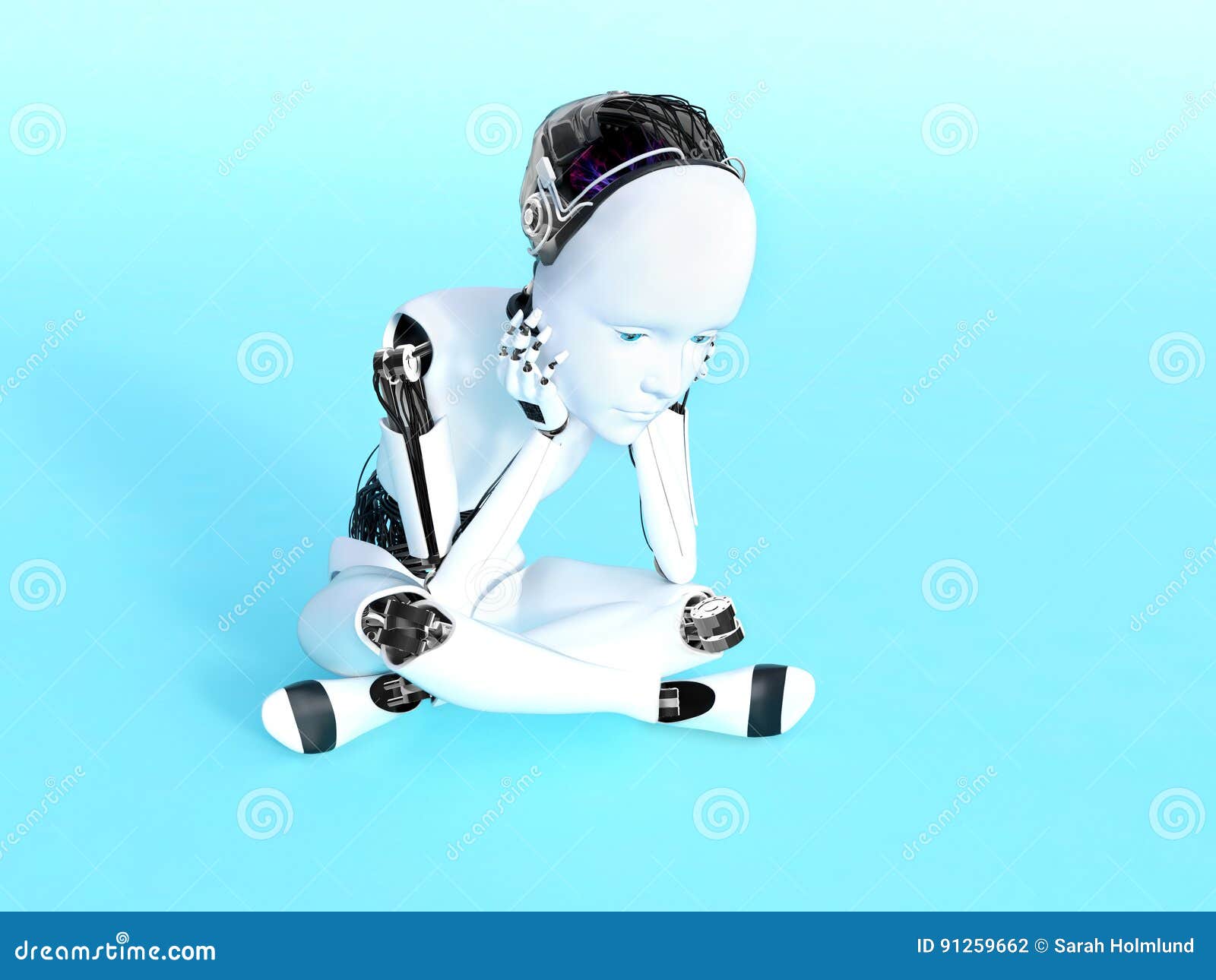 3D Rendering of a Robot Child Thinking. Stock Illustration ...