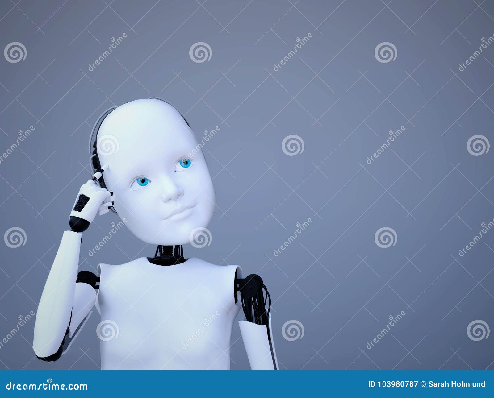3D Rendering of a Robot Child Thinking. Stock Illustration ...