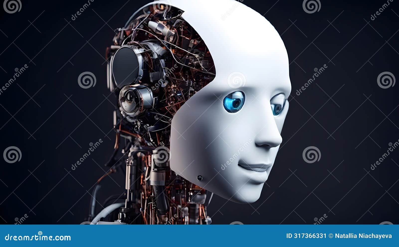 3d Rendering of Robot or Cyborg with Artificial Intelligence on Dark ...