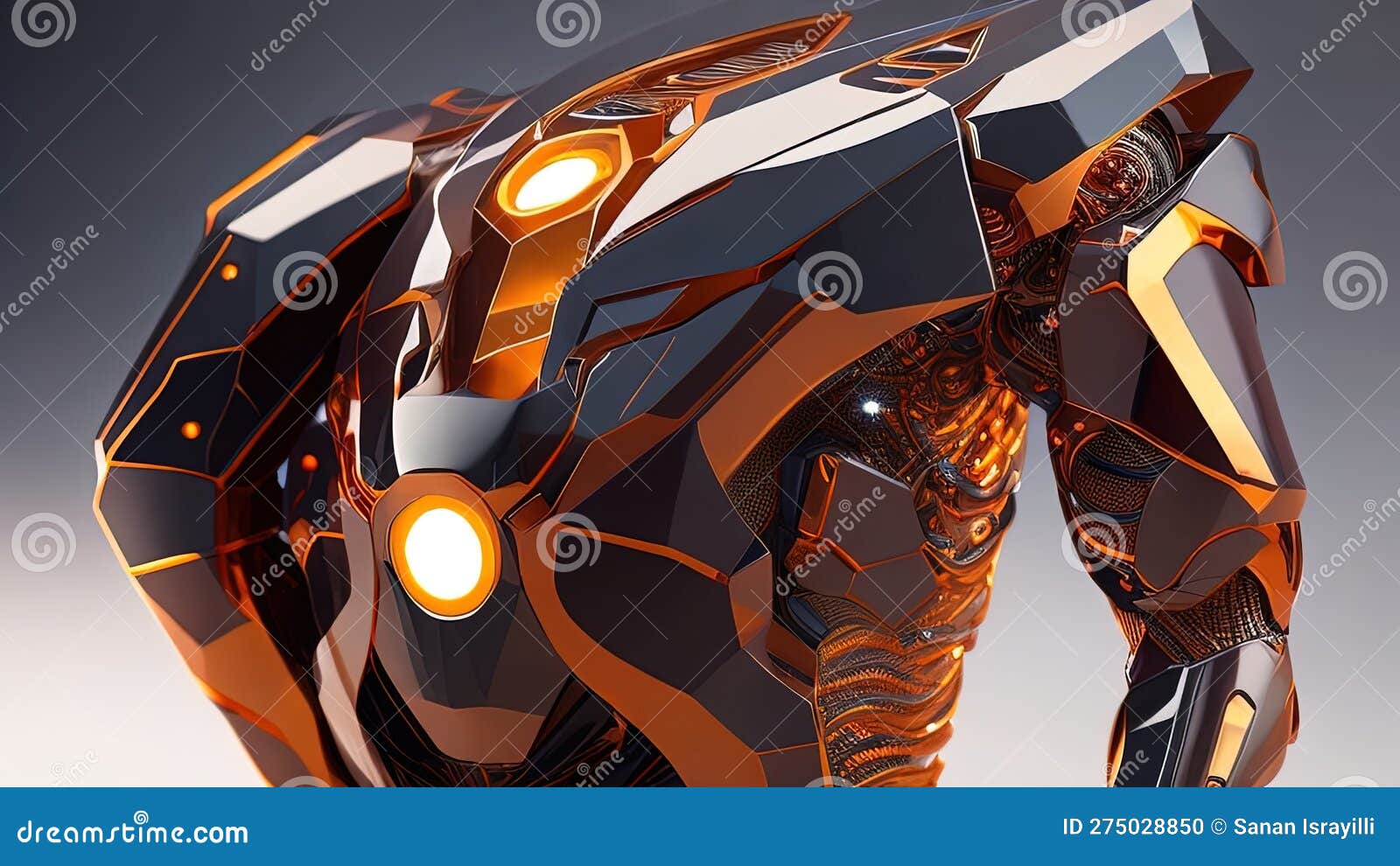 3d Rendering of a Robot Cyborg with Orange and Black Background Stock ...