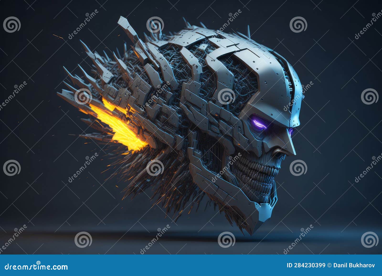 3D Rendering of a Robot with Fire Flames on a Dark Background. Stock ...