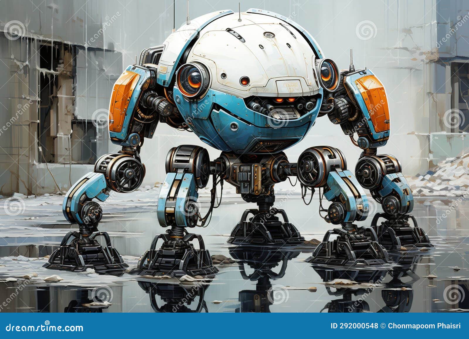 3D Rendering of a Robot Floating in the Water in a Spaceship AI ...