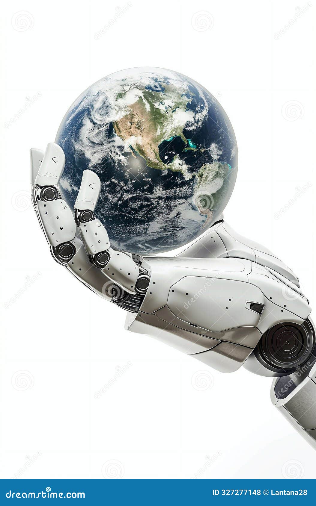 3D Rendering. Robot Hand Holding a Globe. the Concept of Robotization ...