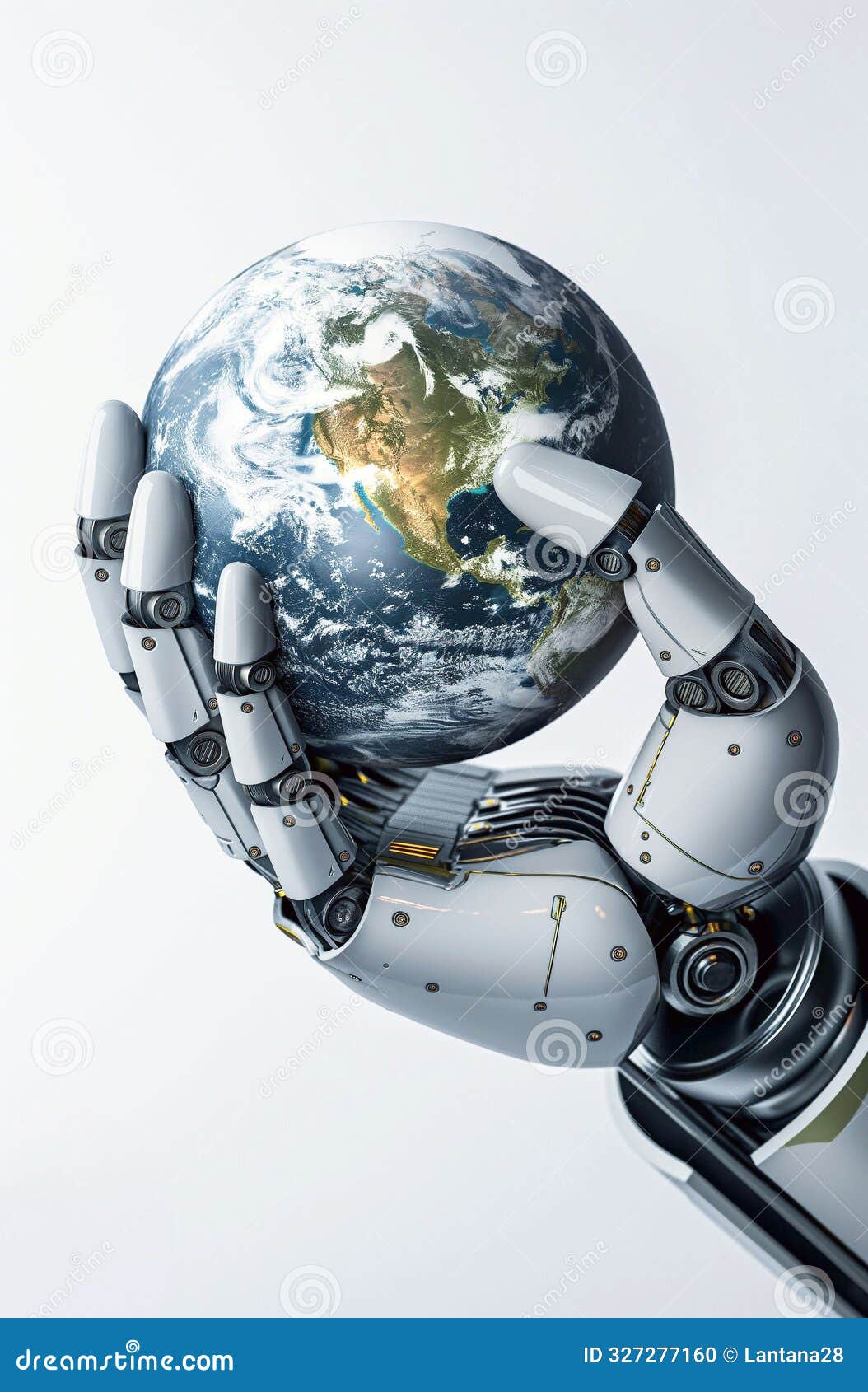 3D Rendering. Robot Hand Holding a Globe. the Concept of Robotization ...