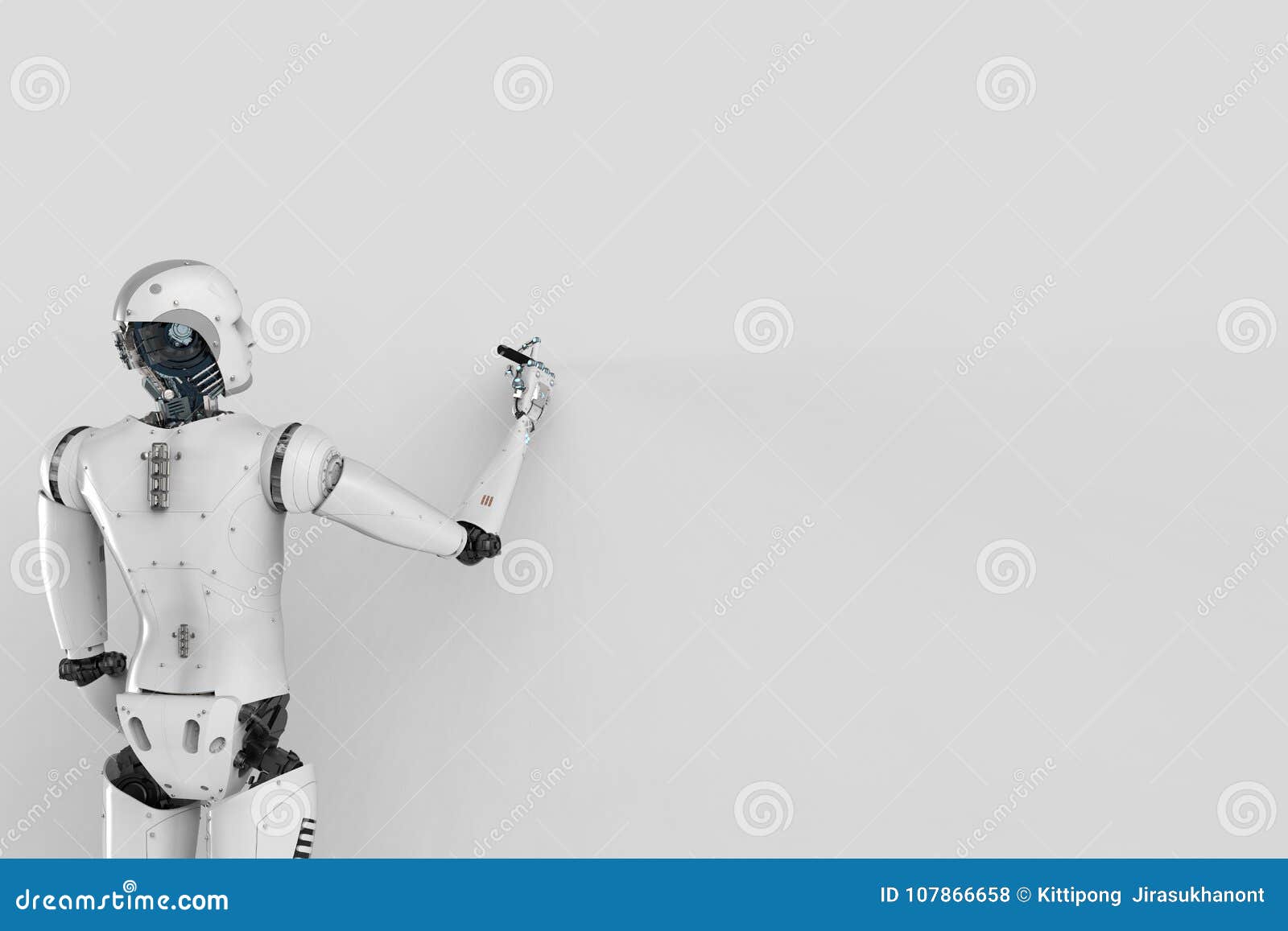 Robot with blank wall stock illustration. Illustration of learn - 107866658