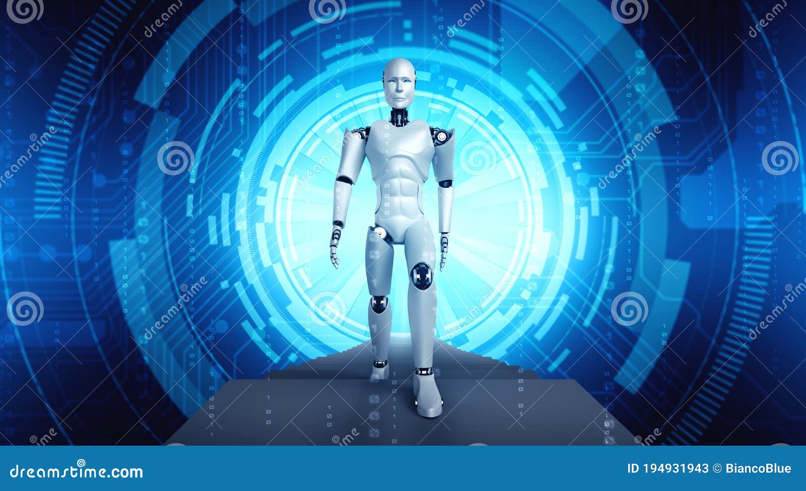3D Rendering Robot Humanoid in Sci Fi Fantasy World Stock Illustration ...