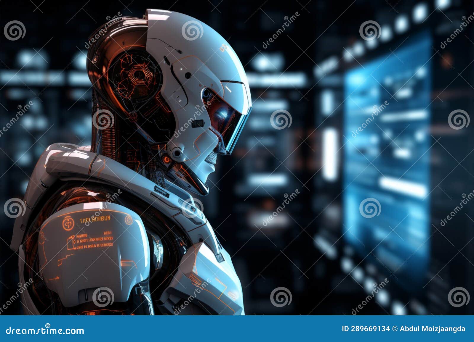 In 3D Rendering, a Robot Integrates a High Tech HUD Graphic Interface ...