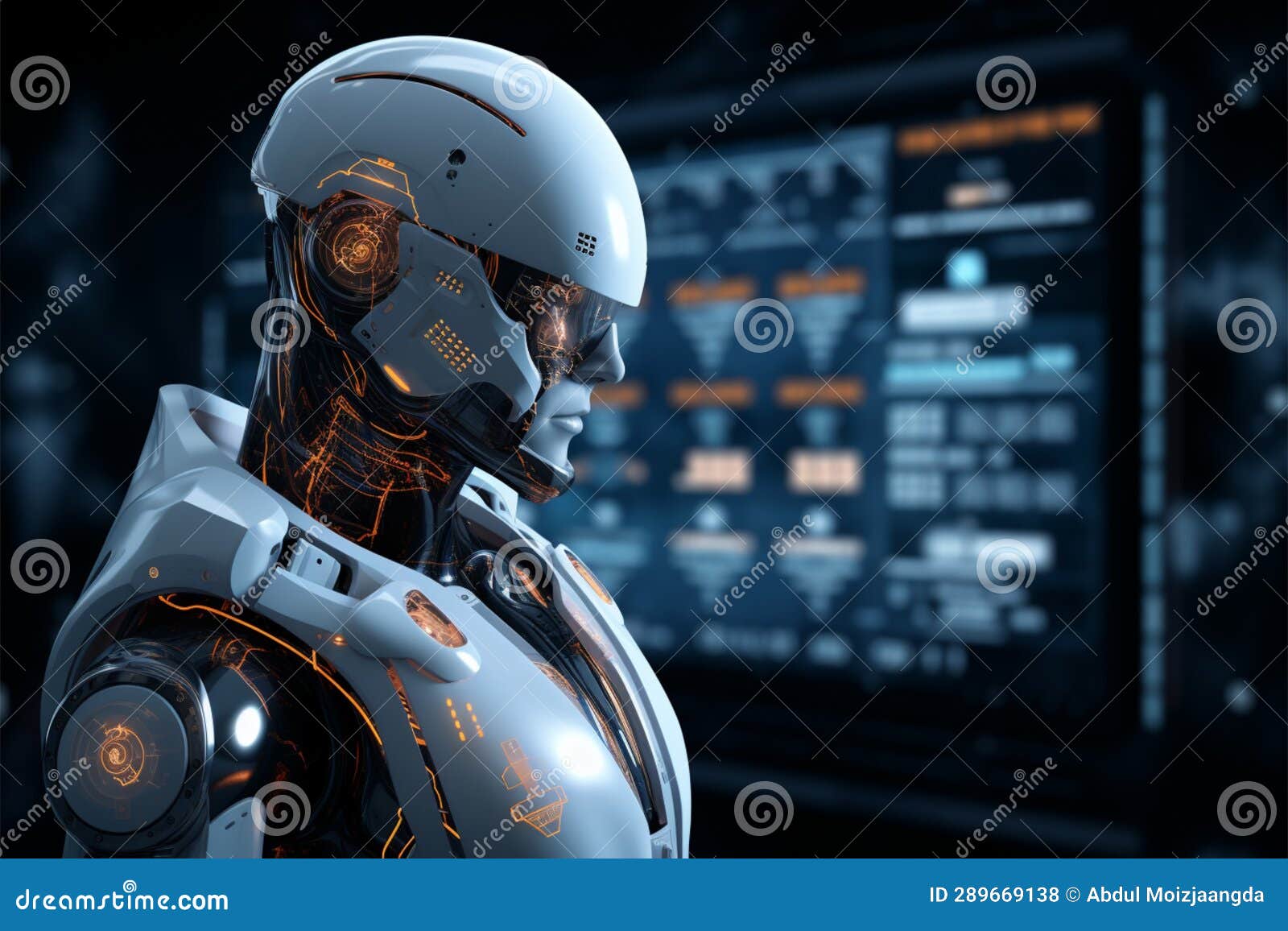 In 3D Rendering, a Robot Integrates a High Tech HUD Graphic Interface ...