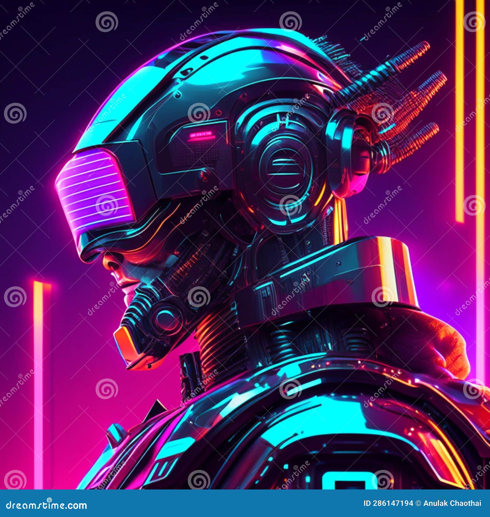 3D Rendering of a Robot in Neon Light. 3D Illustration Stock ...