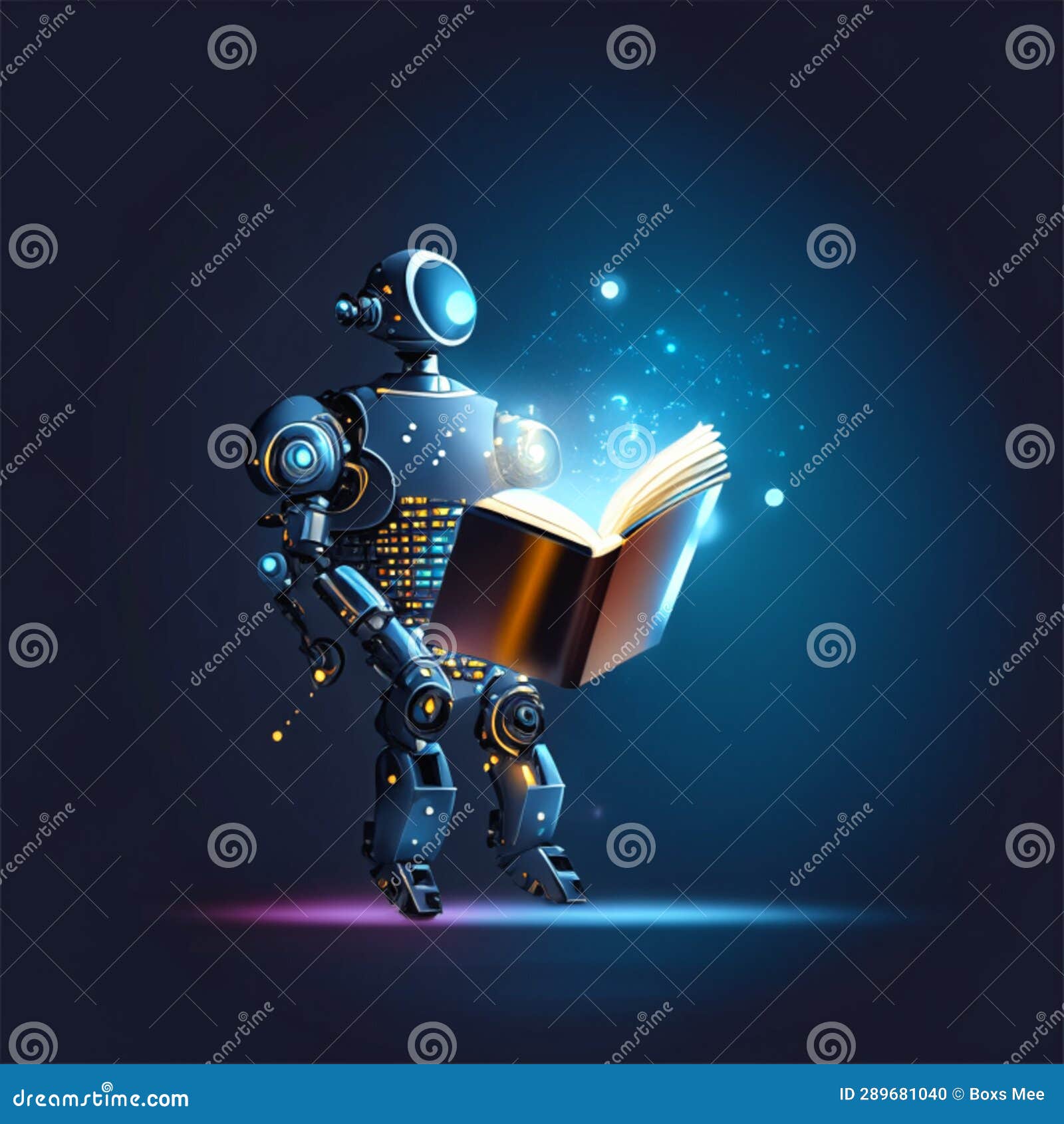 3d Rendering of a Robot Reading a Book on a Blue Background Generative ...