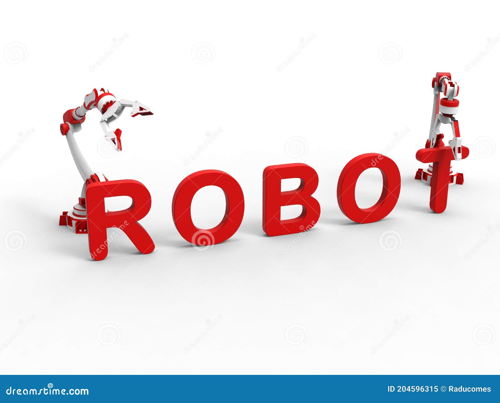3D Rendering - Robot Text Positioned by Two Arms Stock Illustration ...