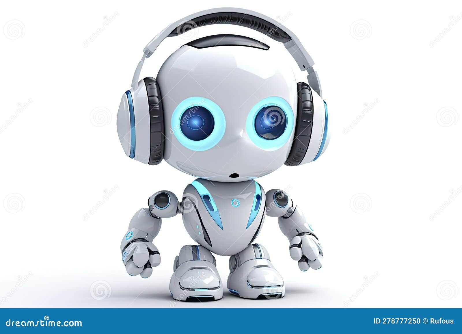 3d Rendering Robot Tin Toy with Headset on White Background.AI ...
