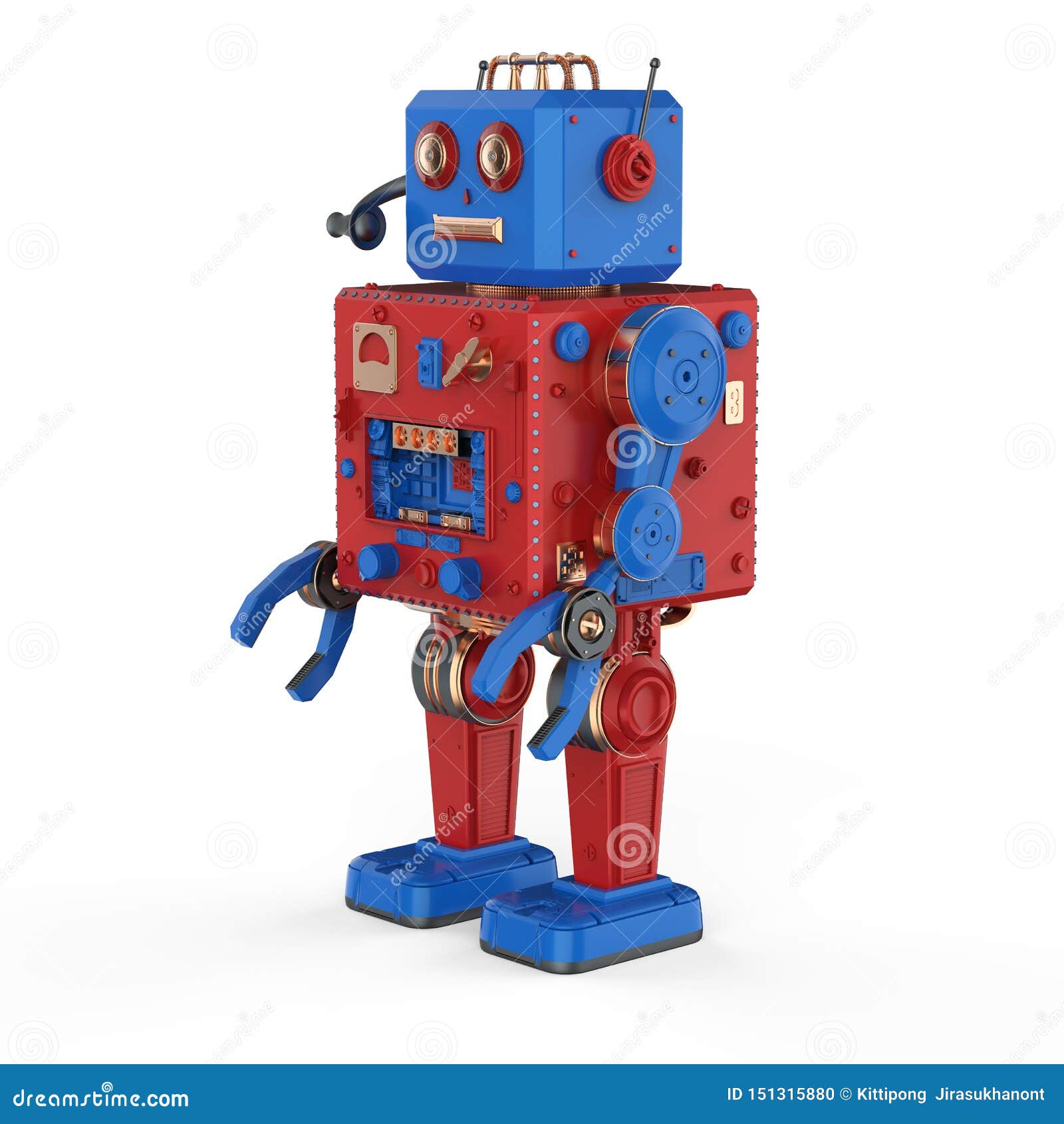 Red Robot Tin Toy with Headset Stock Illustration - Illustration of ...