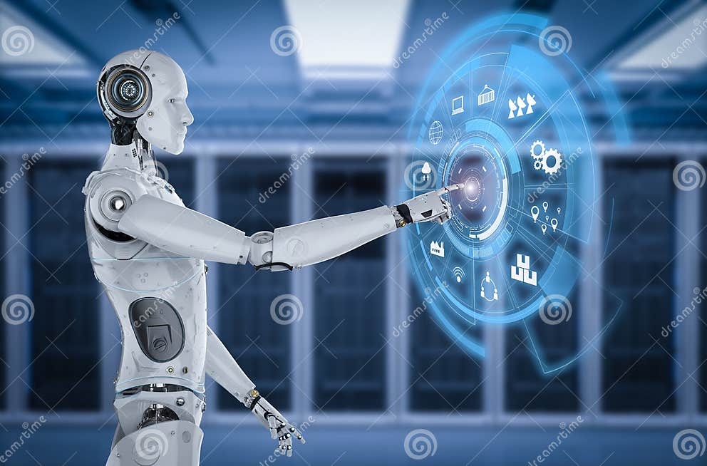 Robot with hud display stock illustration. Illustration of network ...