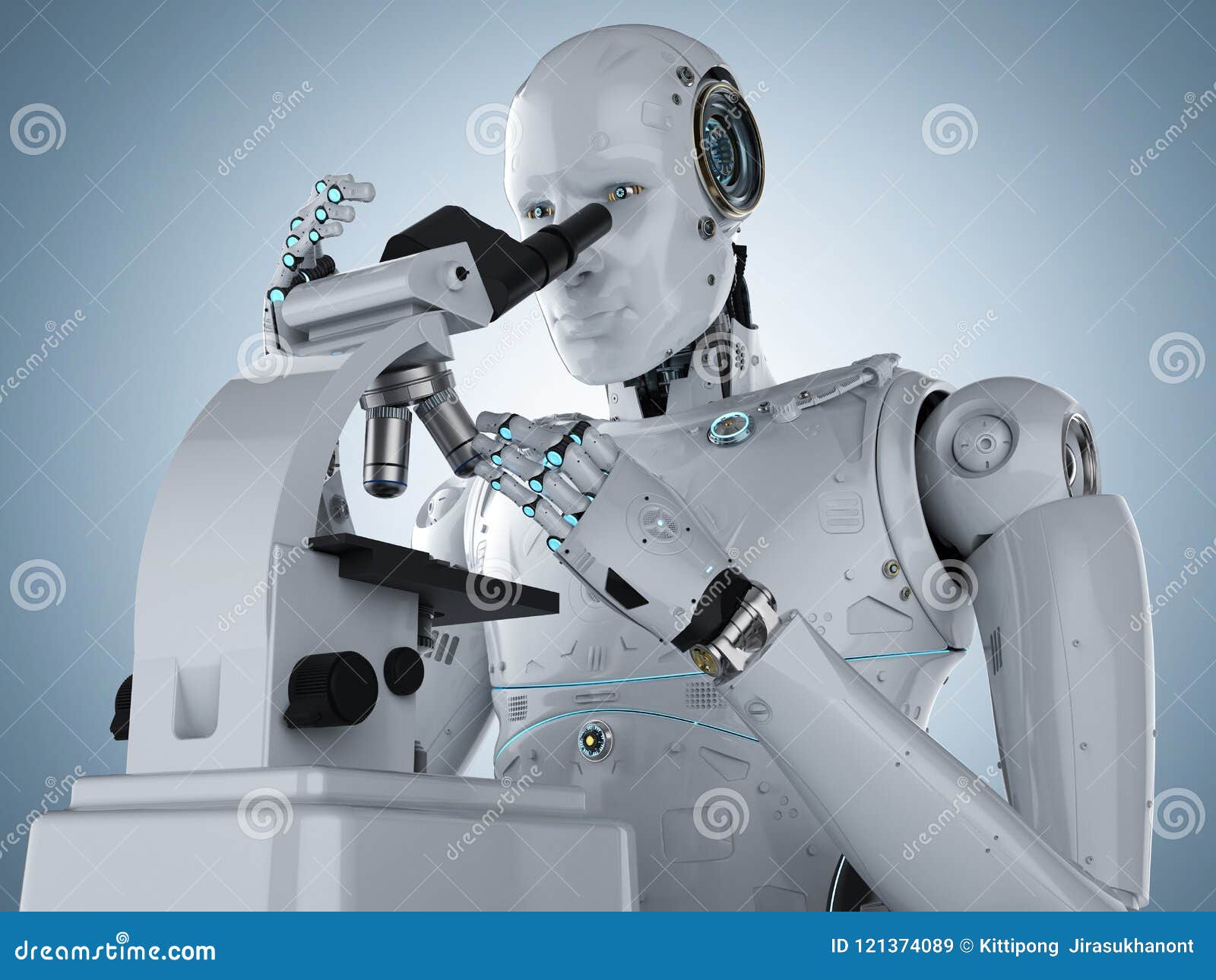 Robot work on microscope stock illustration. Illustration of computer ...