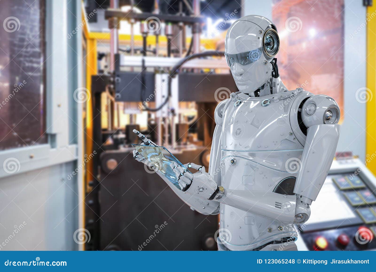 Robot in factory stock illustration. Illustration of smart - 123065248
