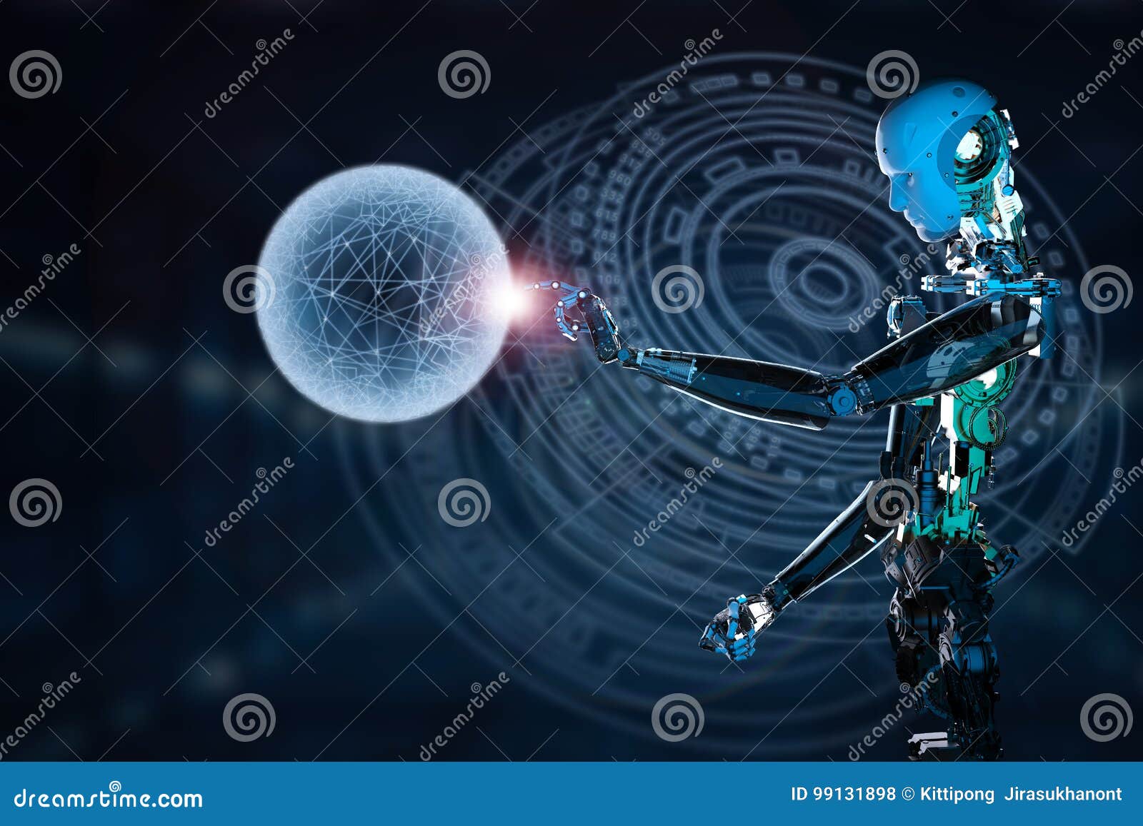 Robot Working with Virtual Display Stock Photo - Image of robot ...