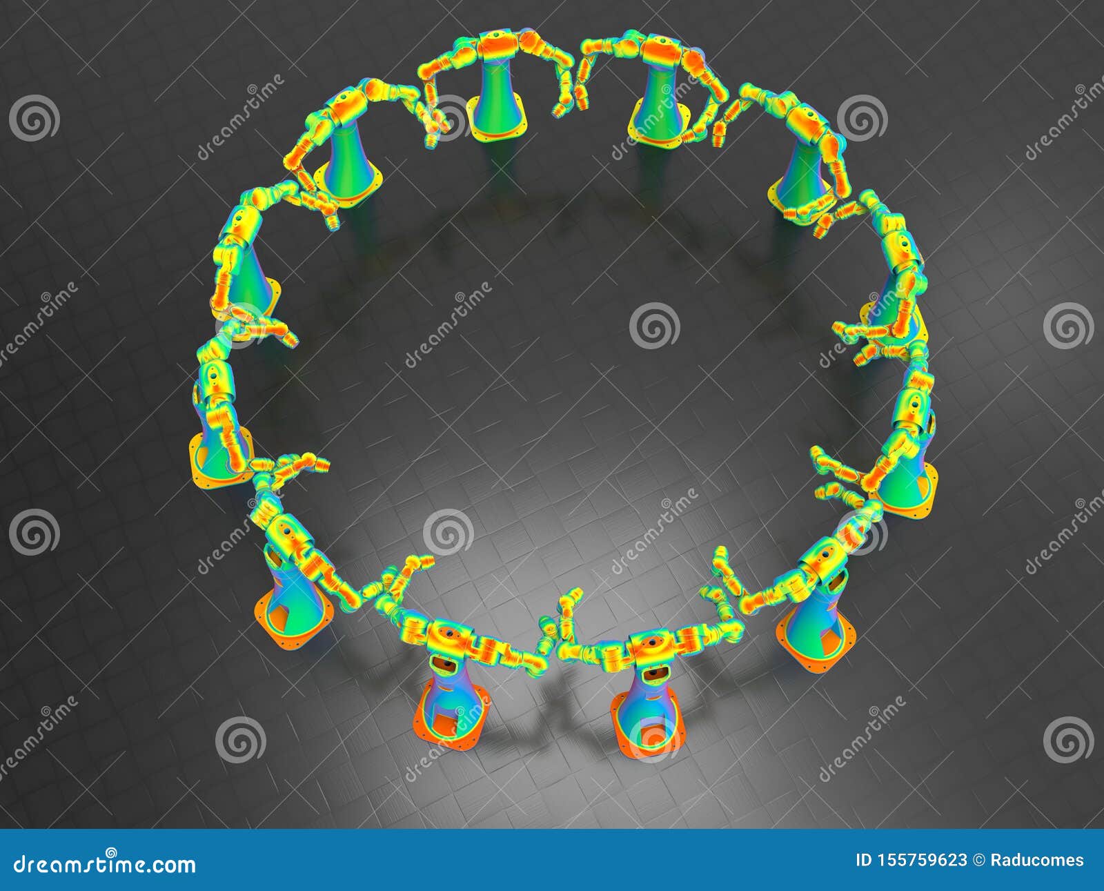 3D Rendering - Robotic Arms Circular Array Stock Illustration ...