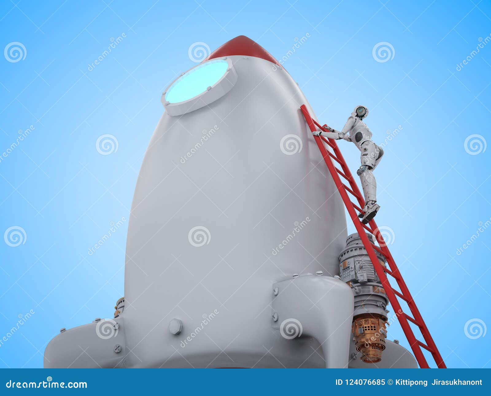 Robotic Astronaut with Rocket Stock Illustration - Illustration of ...