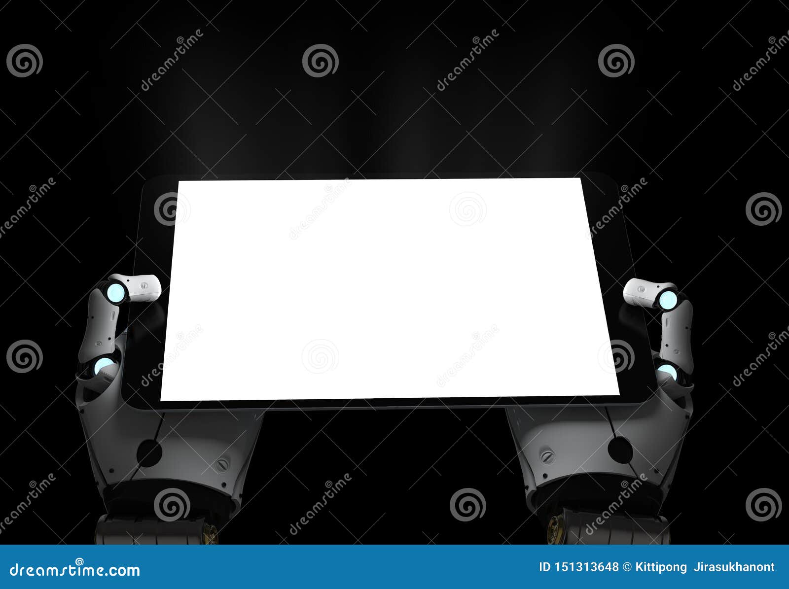 Robot with tablet stock illustration. Illustration of rendering - 151313648