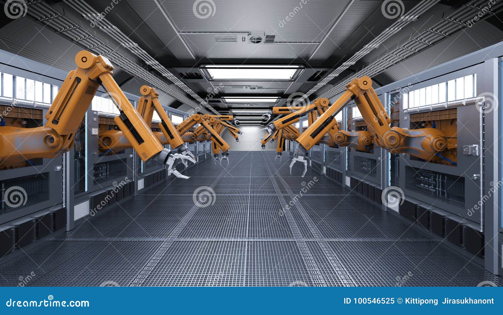 Robotic Machines with Conveyor Line Stock Illustration - Illustration ...
