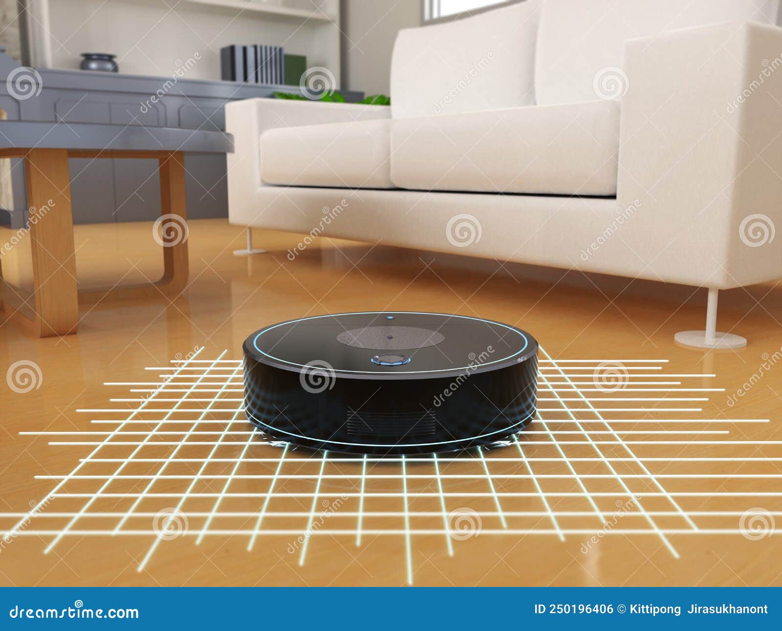 Robotic Vacuum Cleaner or Sweeper Display Sensor on Working Area Stock ...