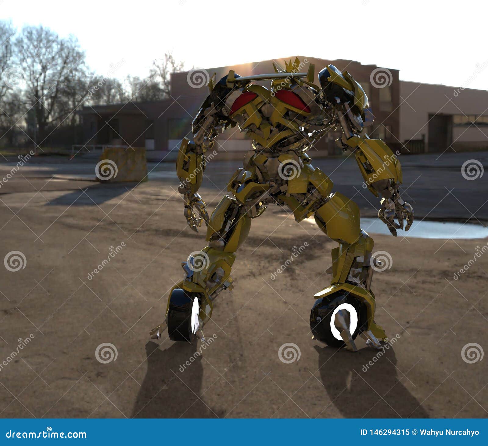 Sci-fi Mech Soldier Standing on a Landscape Background. Military ...