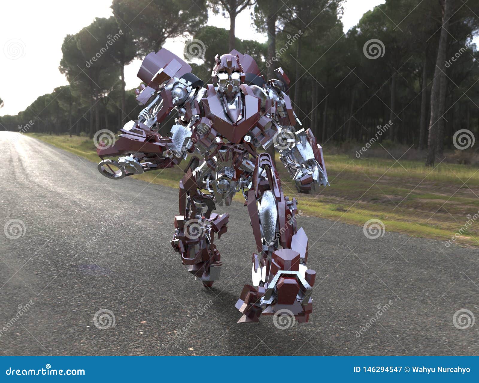 Sci-fi Mech Soldier Standing on a Landscape Background. Military ...