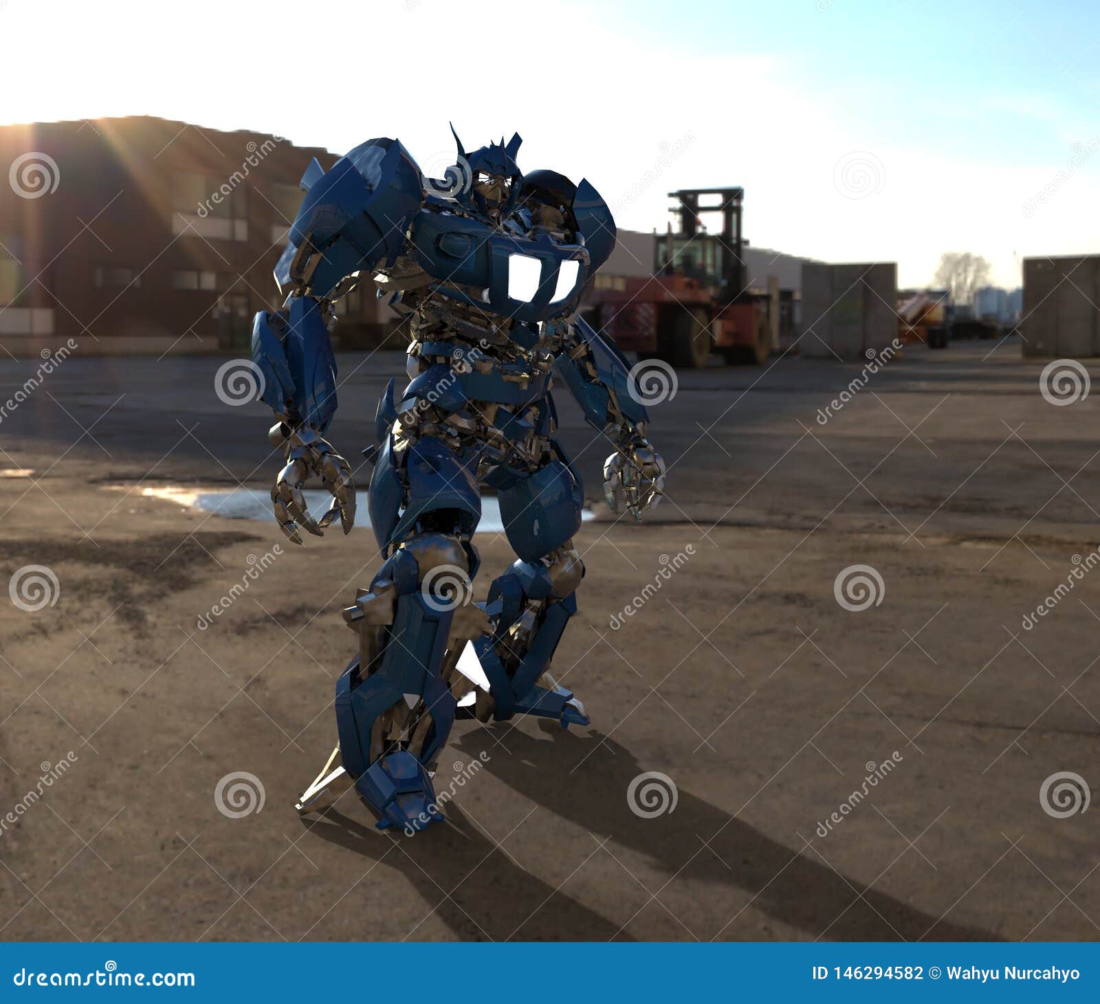 Sci-fi Mech Soldier Standing on a Landscape Background. Military ...
