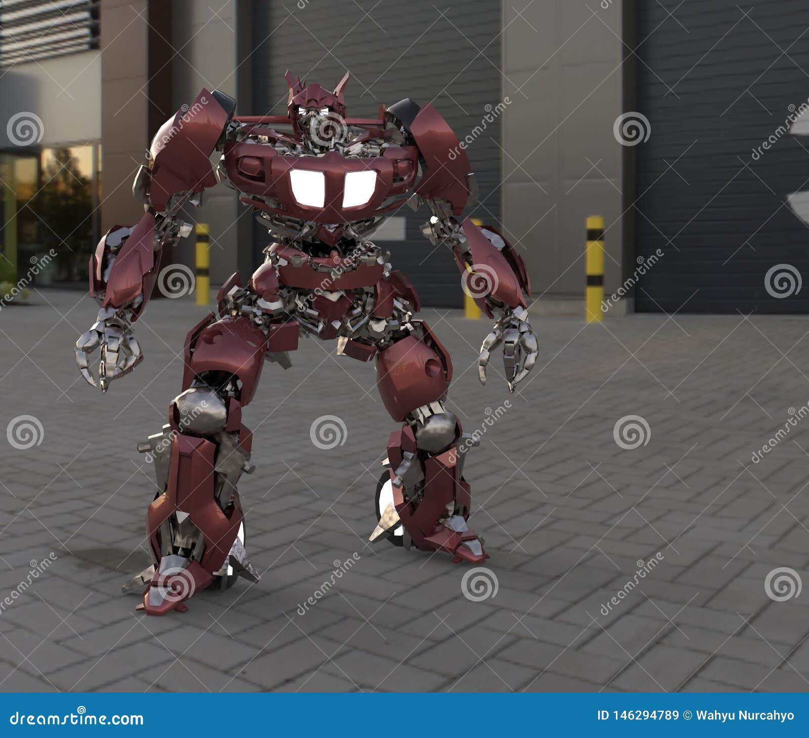 Sci-fi Mech Soldier Standing on a Landscape Background. Military ...