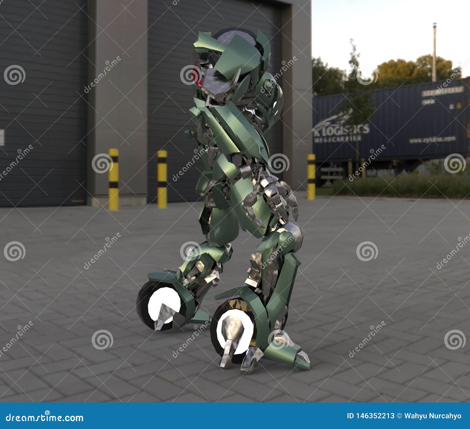 Sci-fi Mech Soldier Standing on a Landscape Background. Military ...