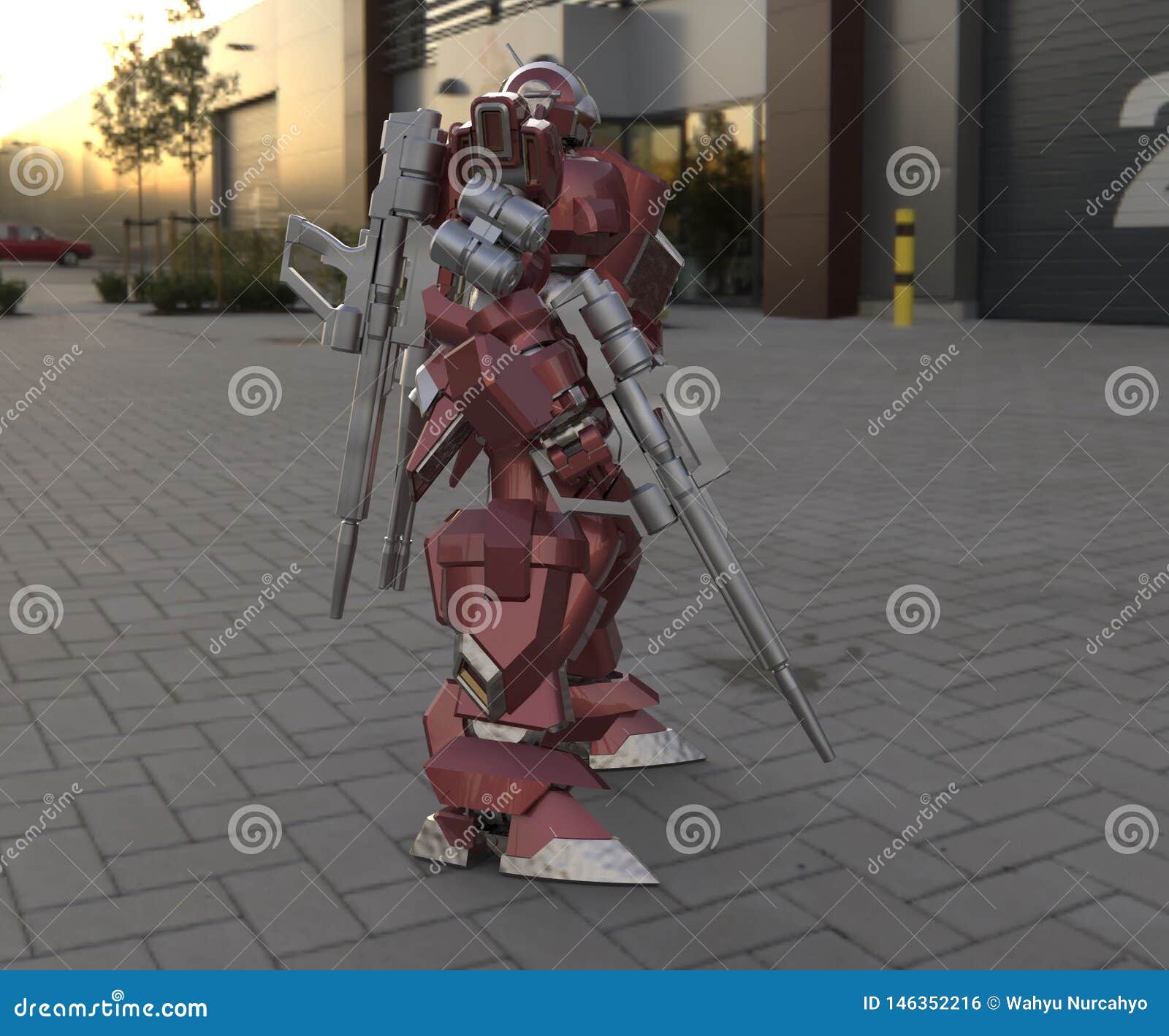Sci-fi Mech Soldier Standing on a Landscape Background. Military ...