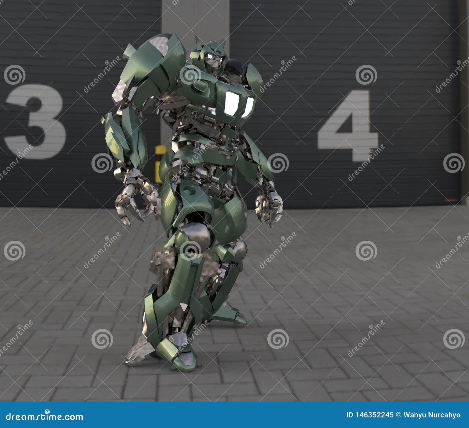 Sci-fi Mech Soldier Standing on a Landscape Background. Military ...