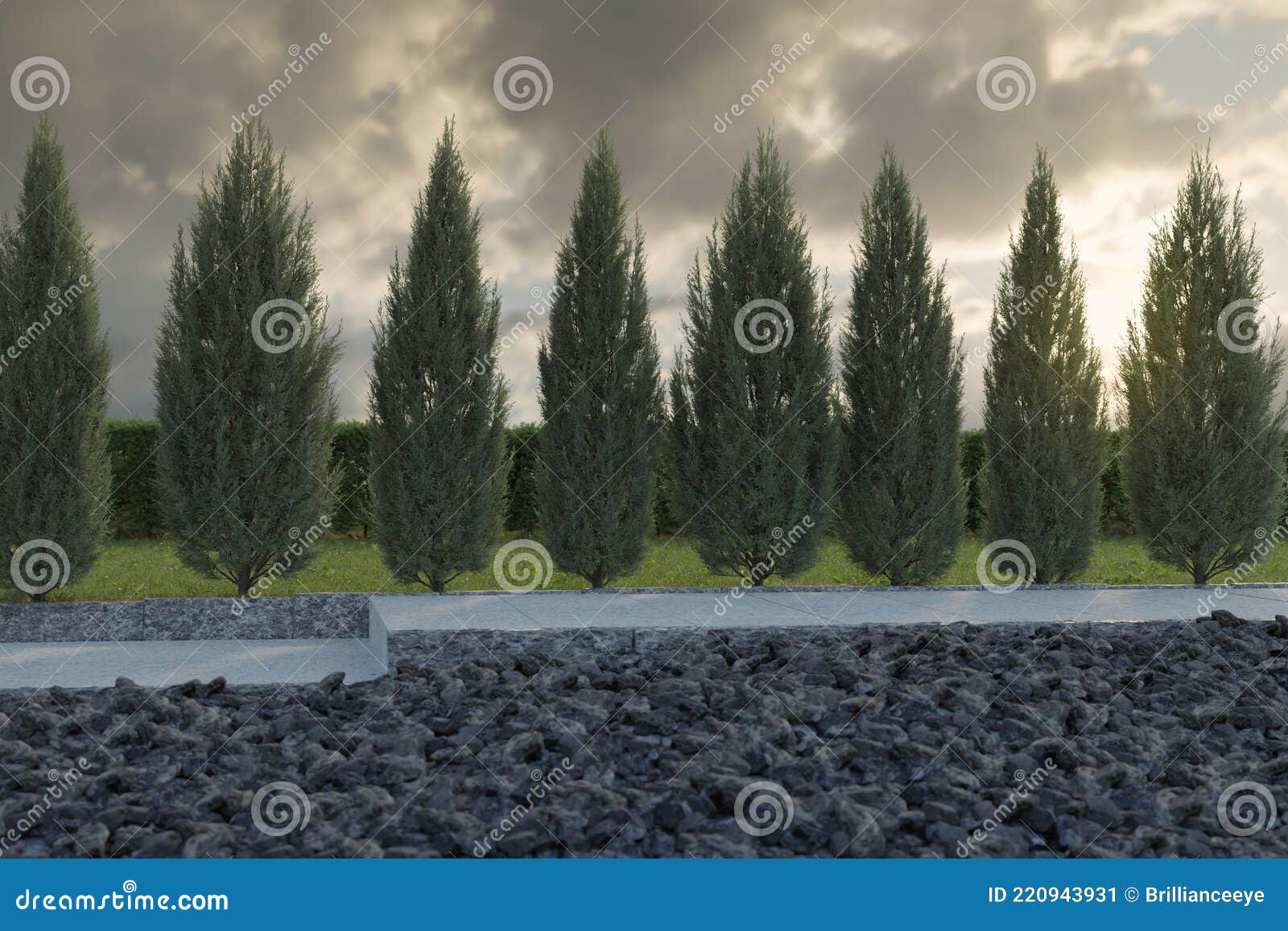 3d Rendering of Rock Garden with Granite Staircase in Front of Thuja ...