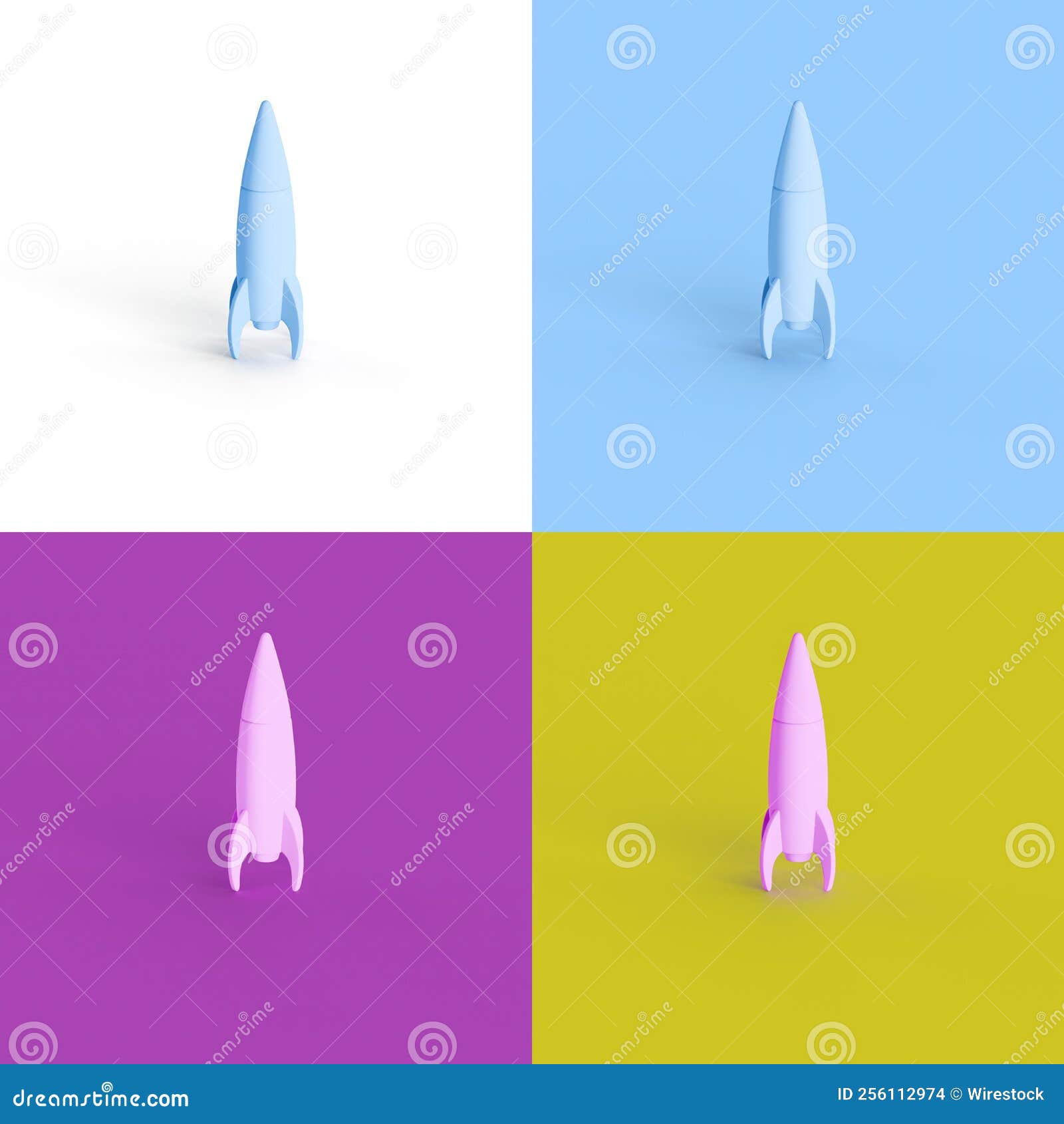 3D Rendering of Rocket Isolated in Different Colors Stock Illustration ...