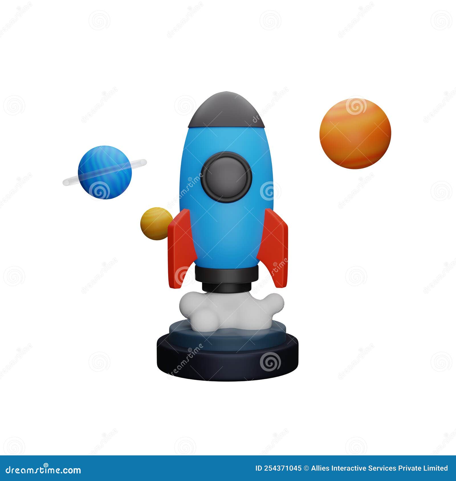 3D Rendering of Rocket Launch and Universe Space on White Stock ...