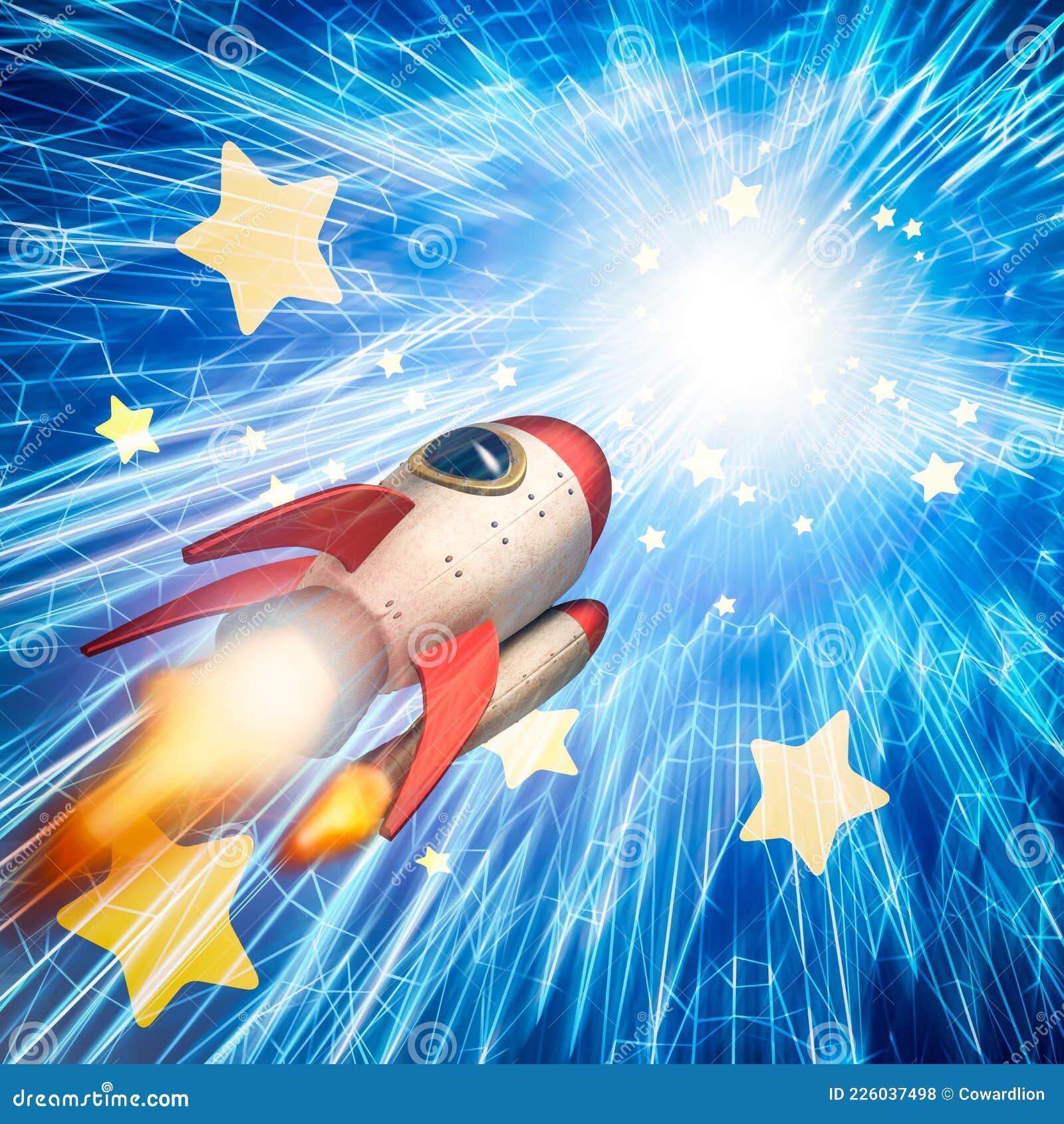 3D Rendering of a Rocket Travels through the Stars at Light Speed Stock ...