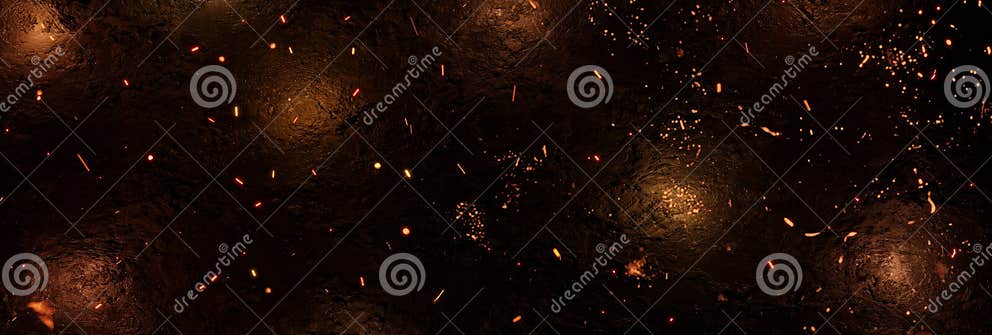 Rocky Black Surface Covered by Flying Fire Particles Stock Illustration ...