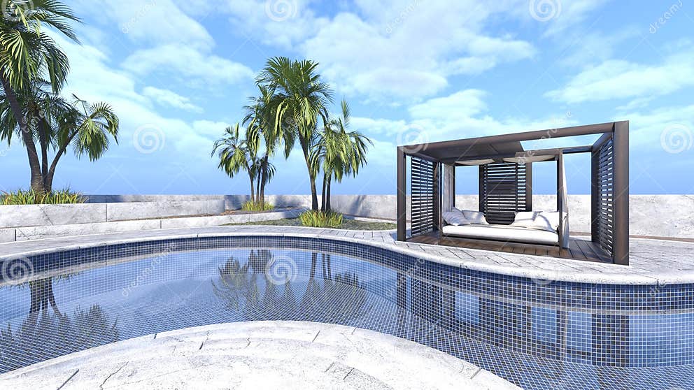 3D Rendering of the Rooftop Swimming Pool Stock Illustration ...