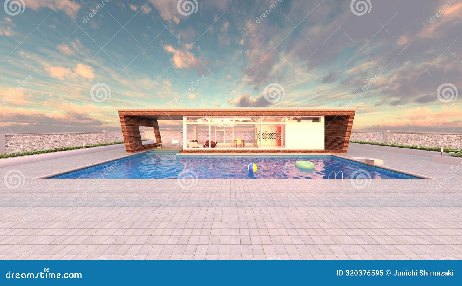 3D Rendering of the Rooftop Swimming Pool Stock Illustration ...