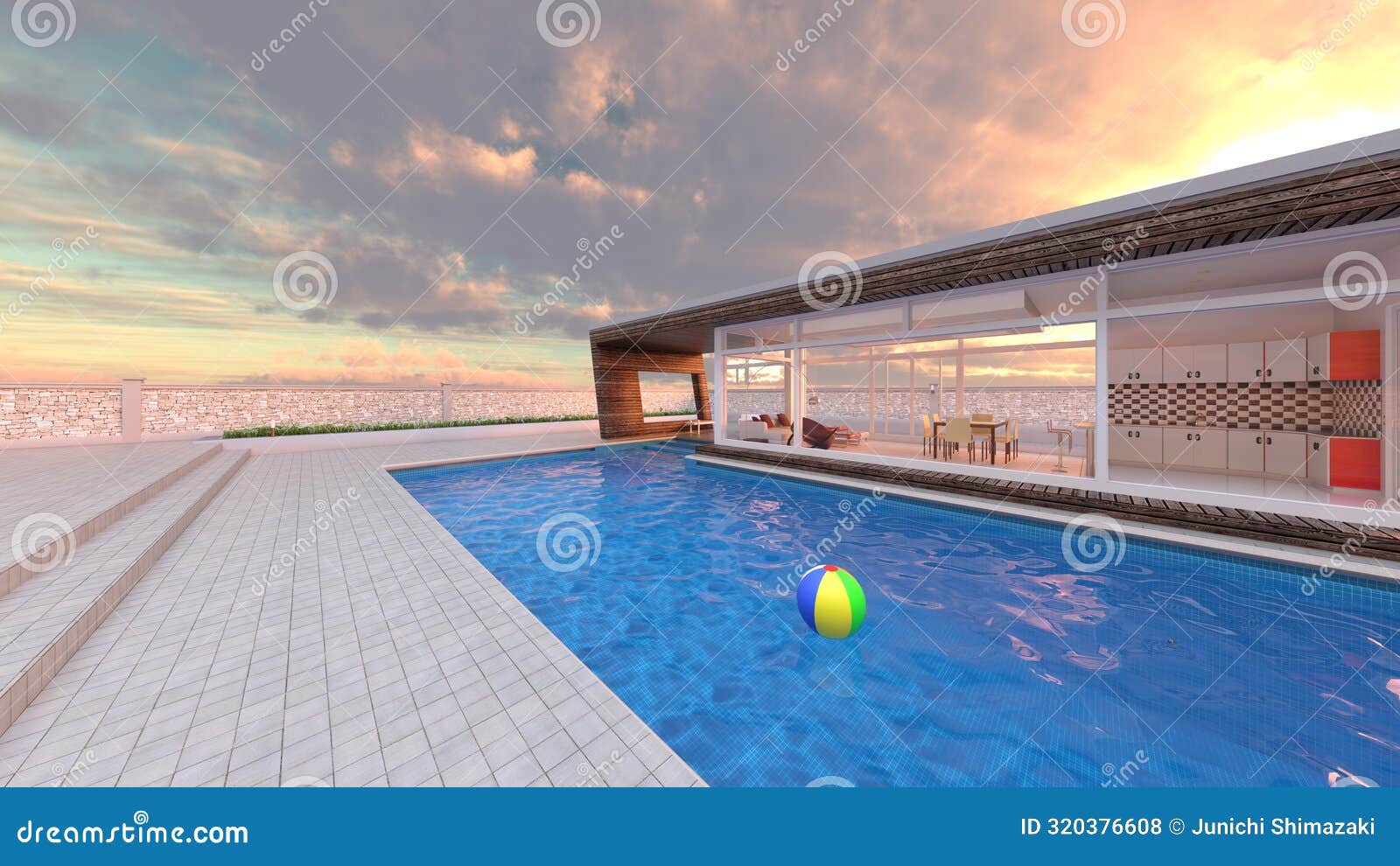 3D Rendering of the Rooftop Swimming Pool Stock Illustration ...