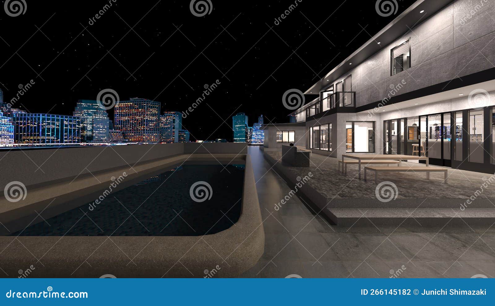 3D Rendering of the Rooftop Swimming Pool Stock Illustration ...