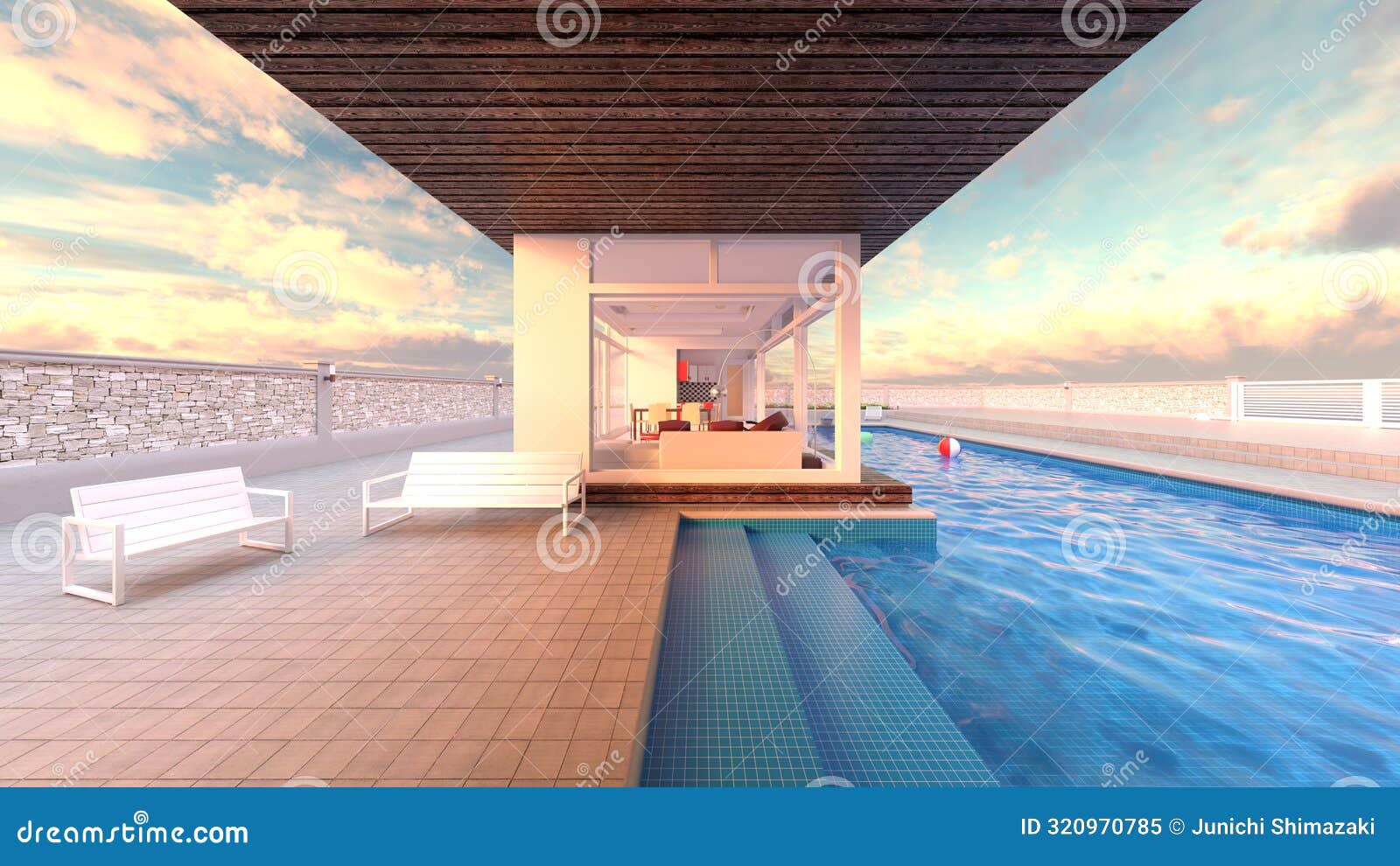 3D Rendering of the Rooftop Swimming Pool Stock Illustration ...