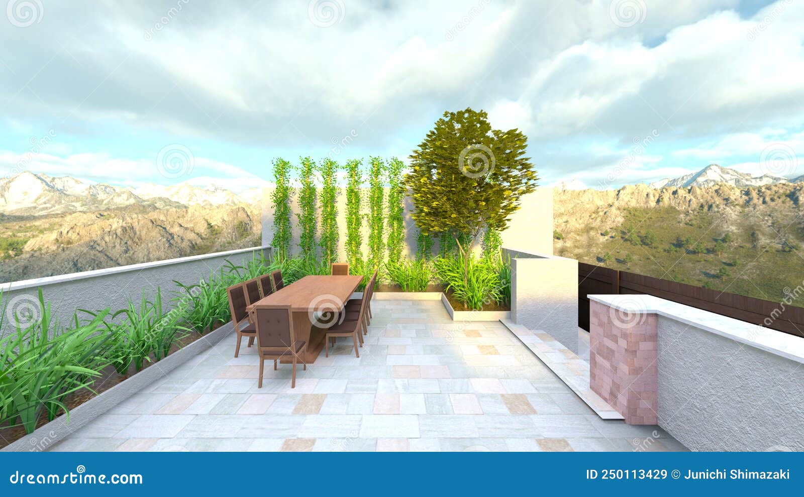 3D Rendering of the Rooftop Terrace Stock Illustration - Illustration ...