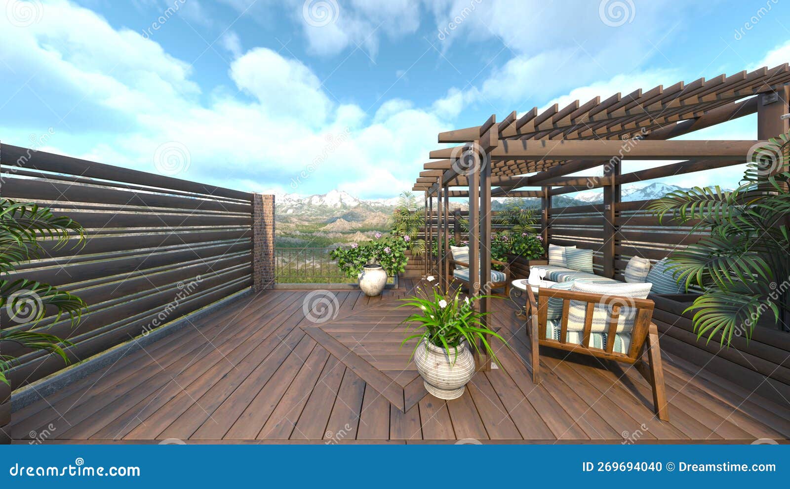 3D Rendering of the Rooftop Terrace Stock Illustration - Illustration ...