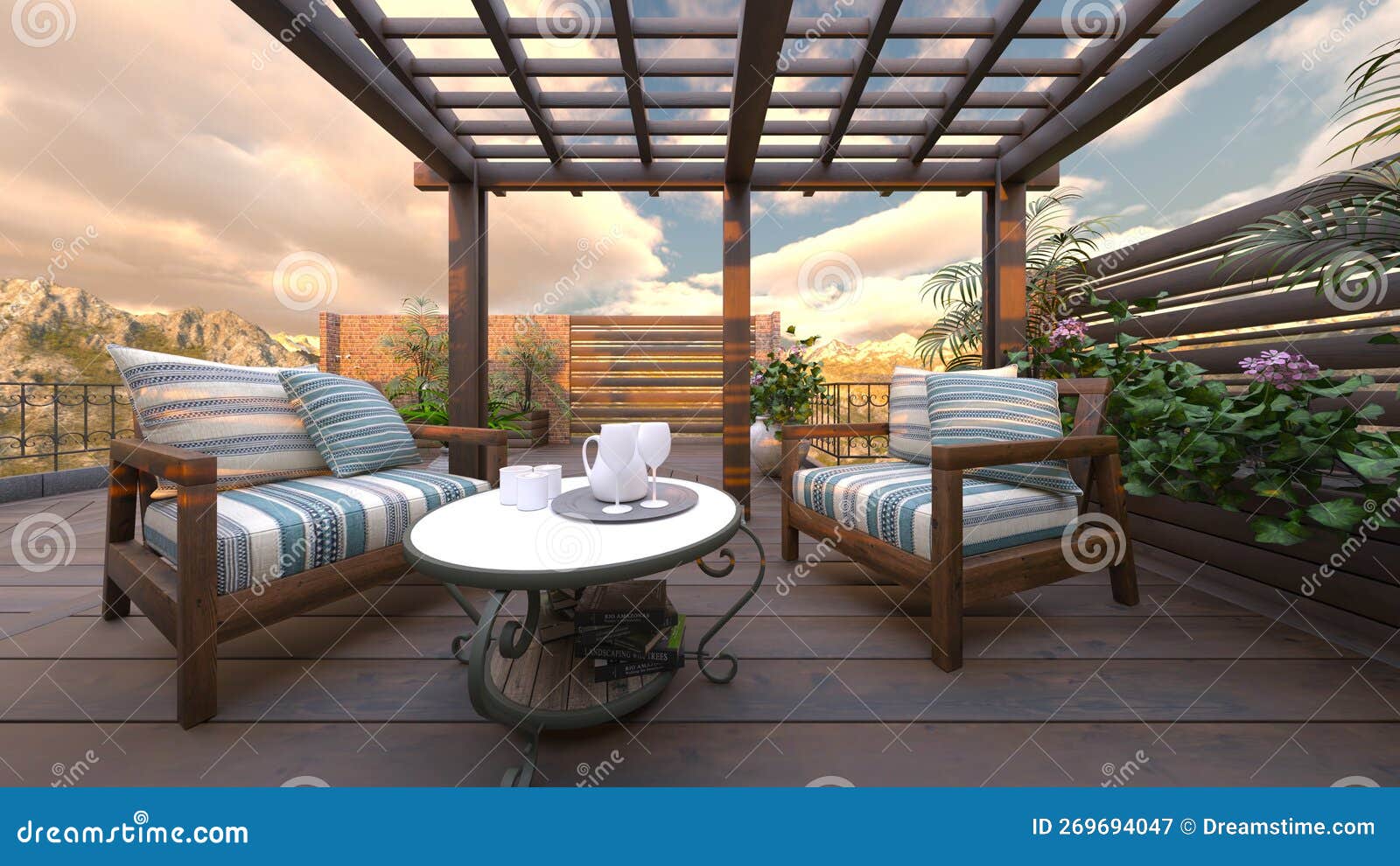 3D Rendering of the Rooftop Terrace Stock Illustration - Illustration ...